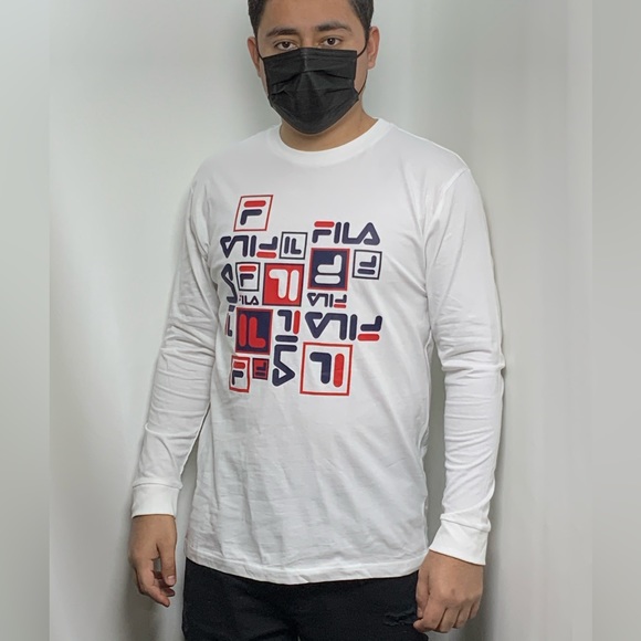 Fila | Shirts | Mens Fila White Navy Red Long Sleeve Tee Shirt | Poshmark